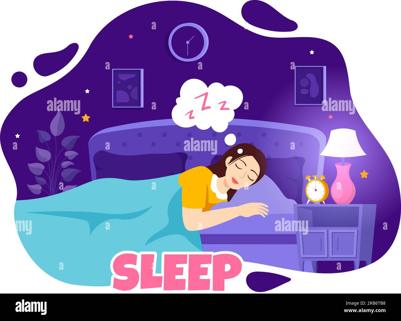 Sleep Vector Illustration with Happy Young Person is Fast Asleep and ...