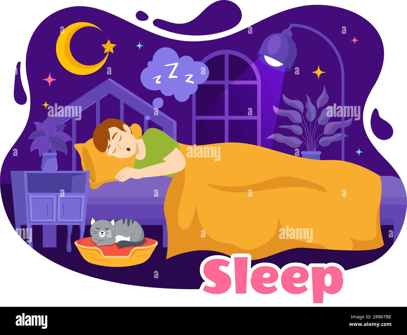 Sleep Vector Illustration with Happy Young Person is Fast Asleep and ...