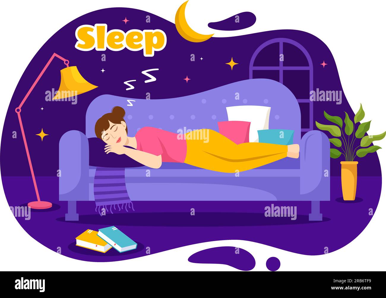 Sleep Vector Illustration with Happy Young Person is Fast Asleep and ...
