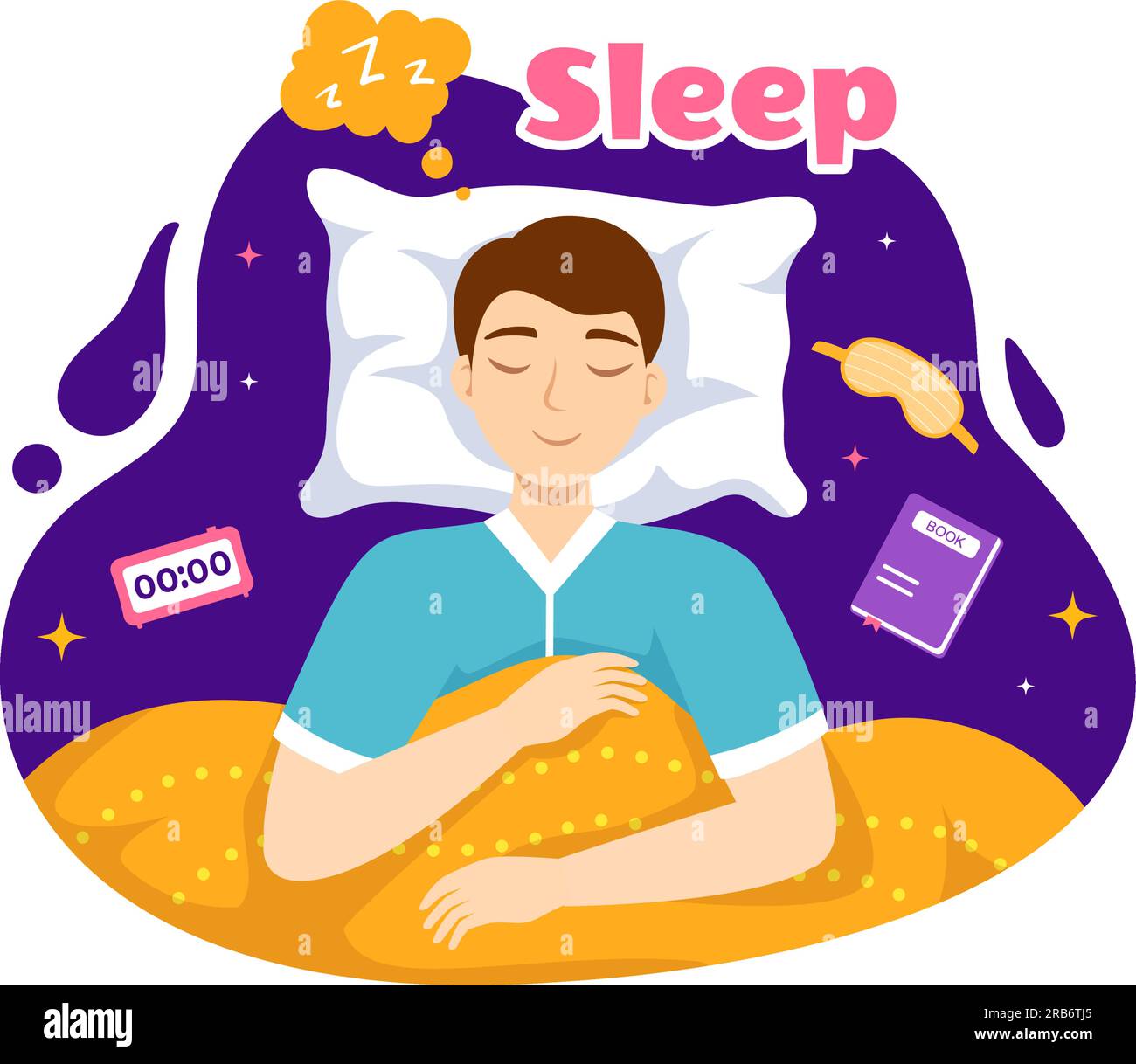 Sleep Vector Illustration with Happy Young Person is Fast Asleep and ...