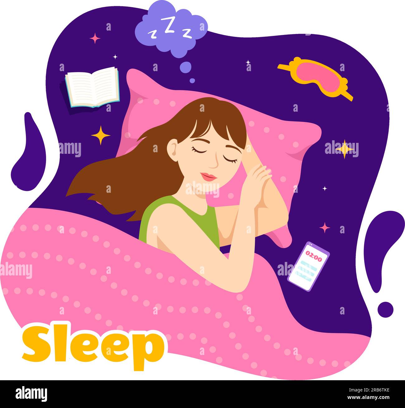 Sleep Vector Illustration with Happy Young Person is Fast Asleep and ...
