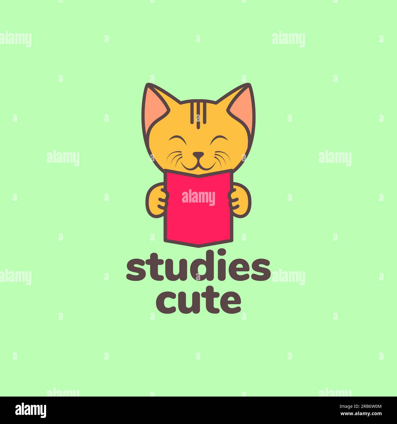 animal pets cat kitten reading book study mascot cartoon cute logo ...