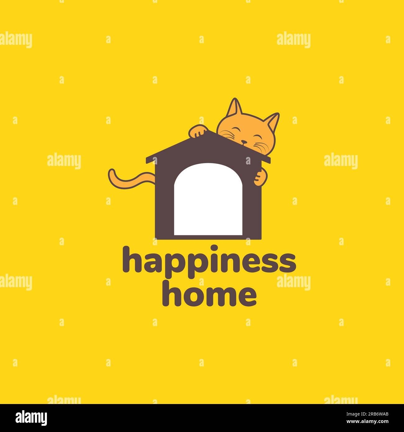 animal pets cat playing home cage happy mascot cartoon logo design ...