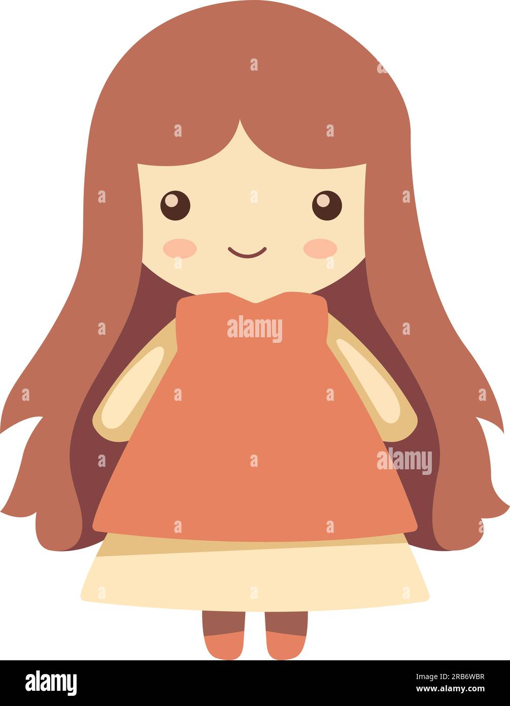 Cute cartoon doll in a dress, smiling with long brown hair Stock Vector ...