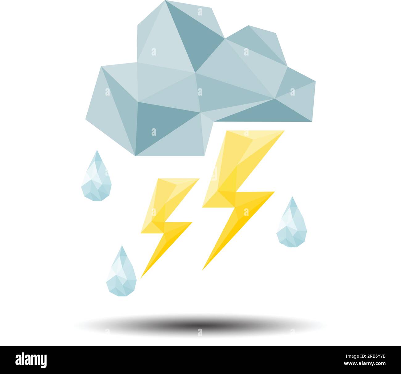 Polygon Lightning Bolt, rain and Cloud Icon on white background Stock ...