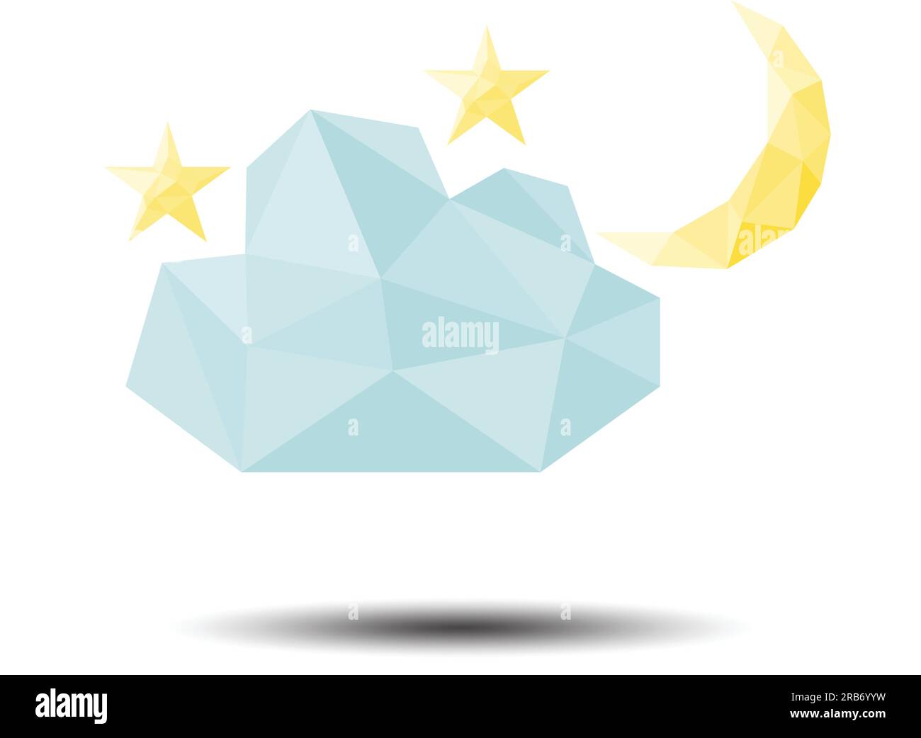 Polygon Cloud, Moon and Star repressenting night time Icon on white ...