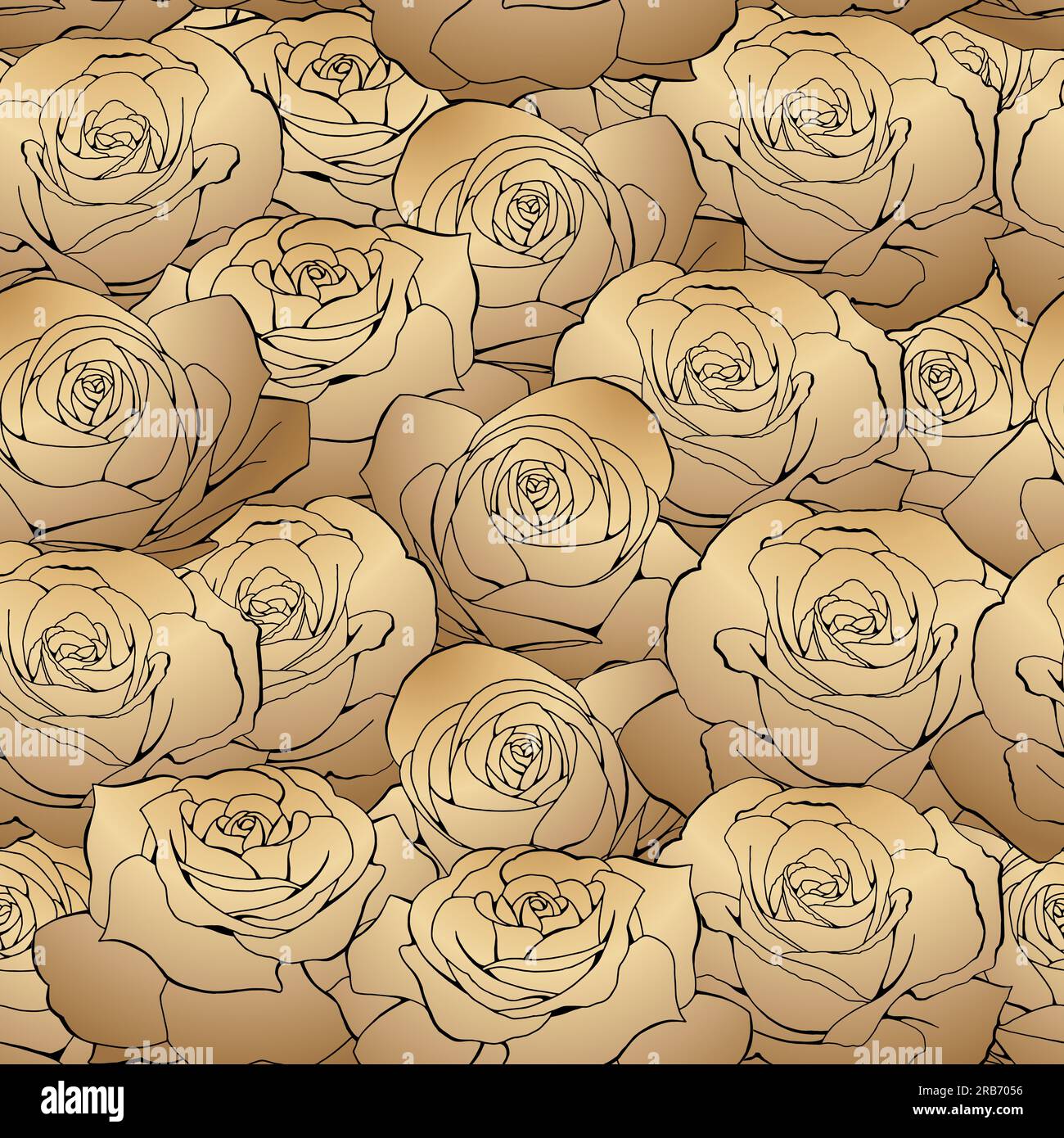 Vector seamless pattern. Golden gradient rose flowers on white ...