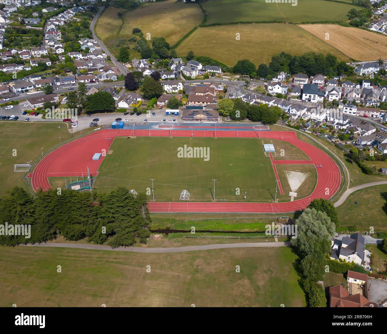 An aerial view of an athletics track in Cornwall, UK Stock Photo - Alamy