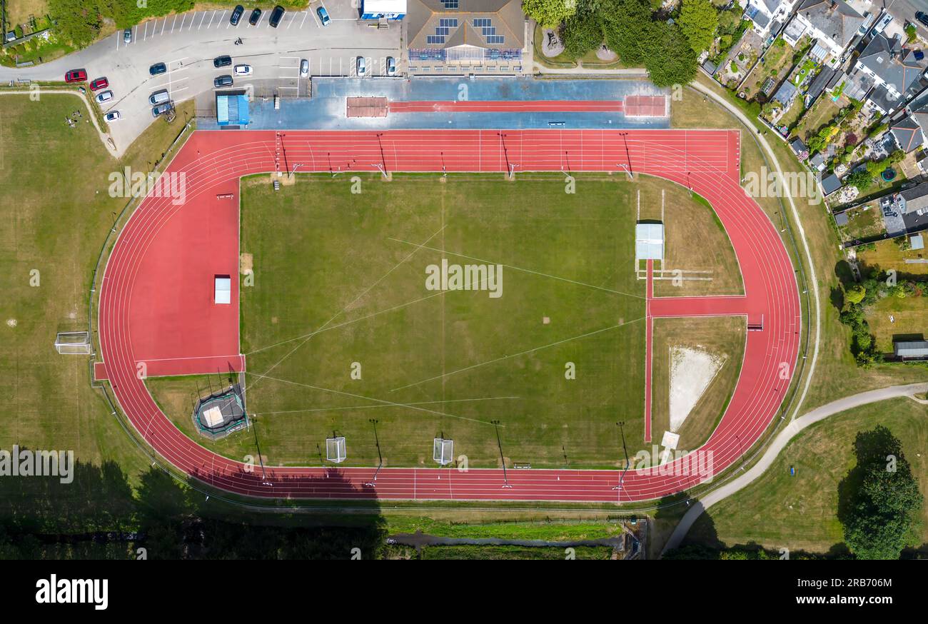 An aerial view of an athletics track in Cornwall, UK Stock Photo - Alamy