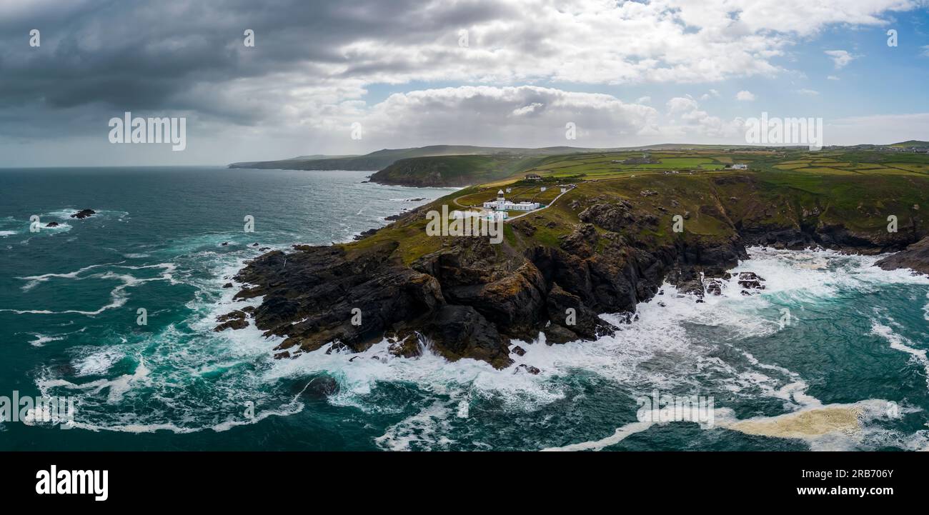 An aerial view of Pendeen Lighthouse in Cornwall, UK Stock Photo - Alamy