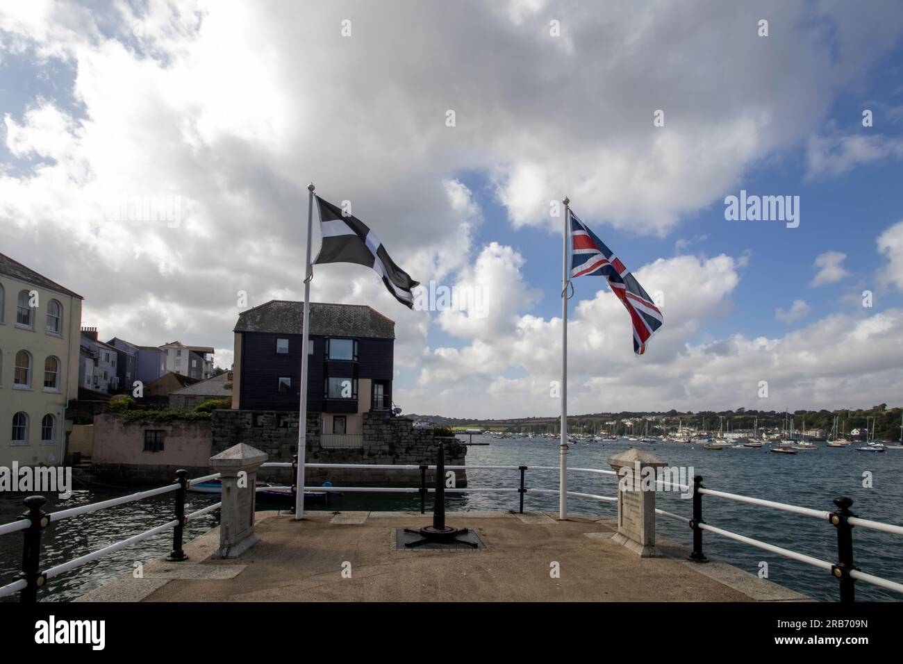 Cornish flags flying on the Prince of Wales pier in Falmouth, Cornwall ...