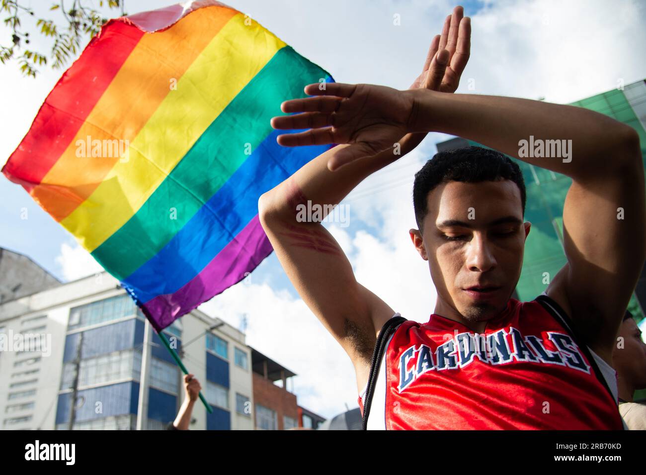 Bogota, Colombia. 07th July, 2023. Demonstrators take part during the ...