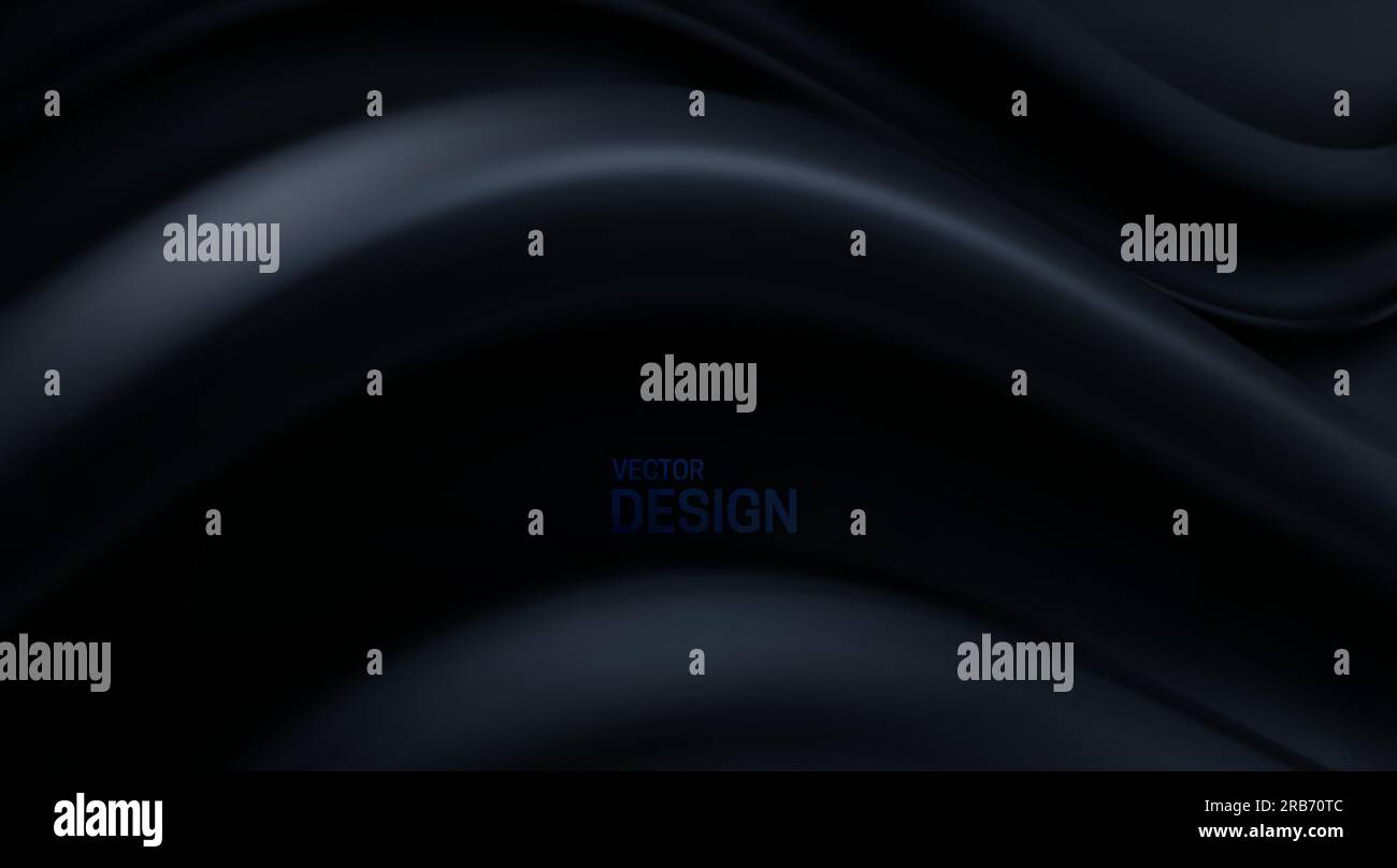 Black wavy backdrop. Abstract elastic shape background. Vector 3d ...