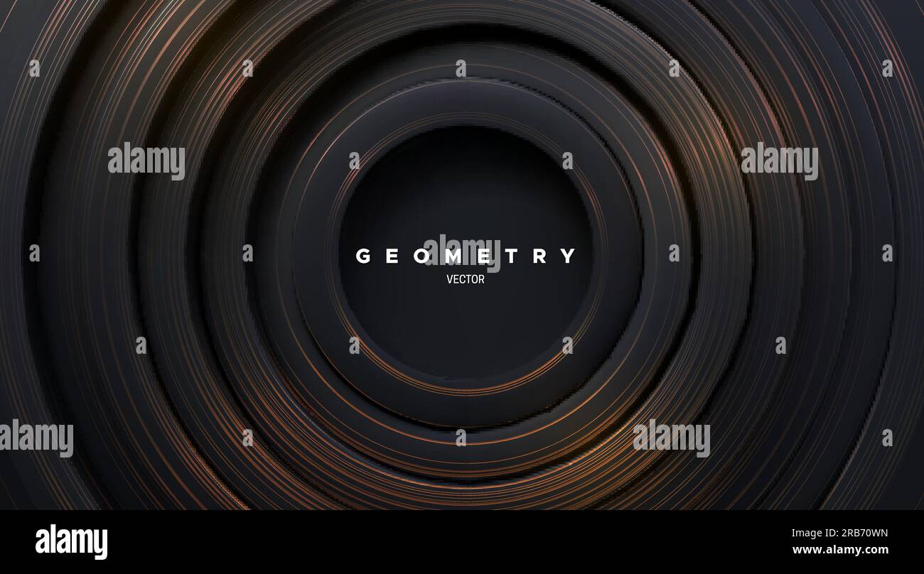 Black concentric shapes with golden striped pattern. Abstract geometric ...