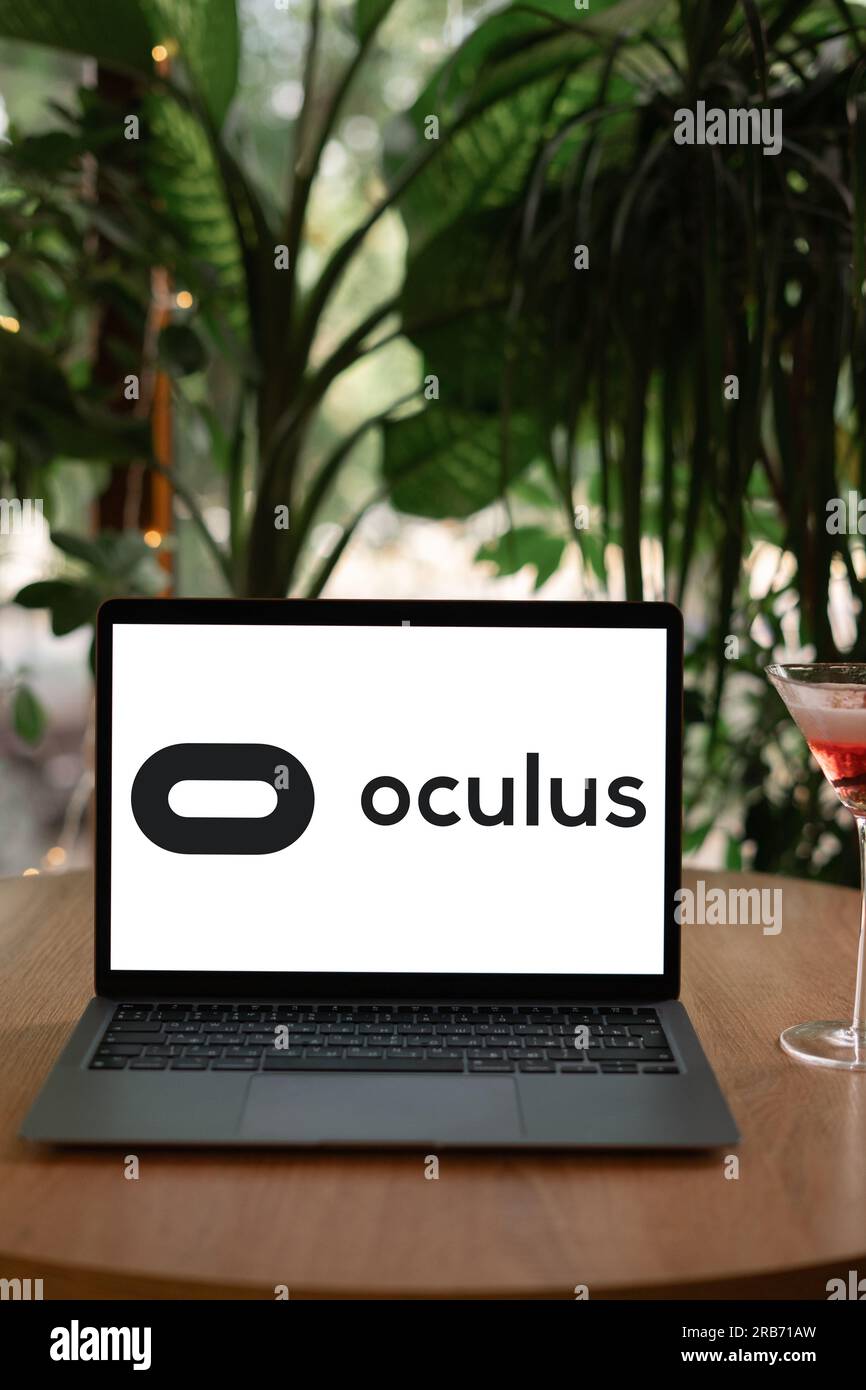 Odessa, Ukraine - June 14, 2023: Laptop computer displaying logo of Oculus, Facebook icon app on ...
