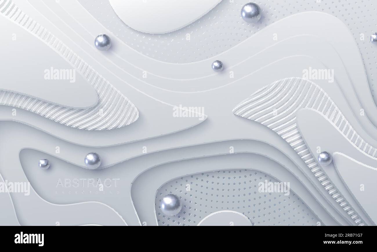 Abstract papercut background with wavy white layers and silver particles Stock Vector Image ...