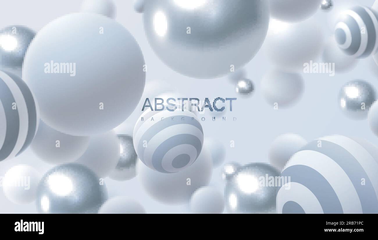 Abstract background with flowing 3d spheres. White and silver bubbles ...