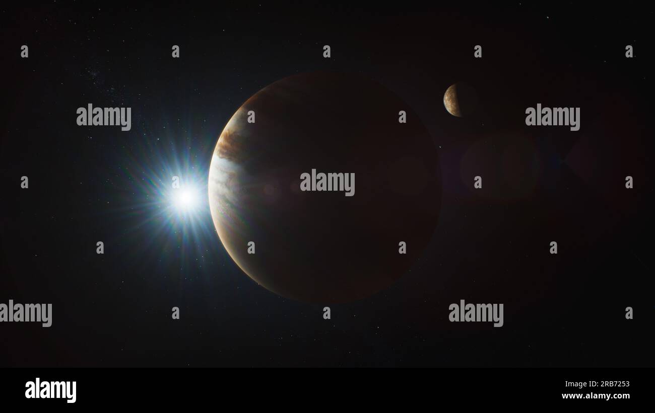 Illustration Realistic 3D animation of Jupiter and its moon Io, Europa ...