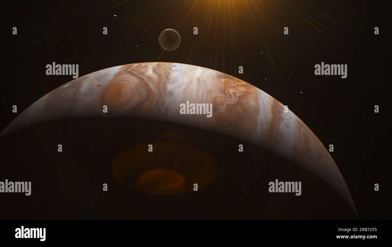 Illustration Realistic 3D animation of Jupiter and its moon Io, Europa ...