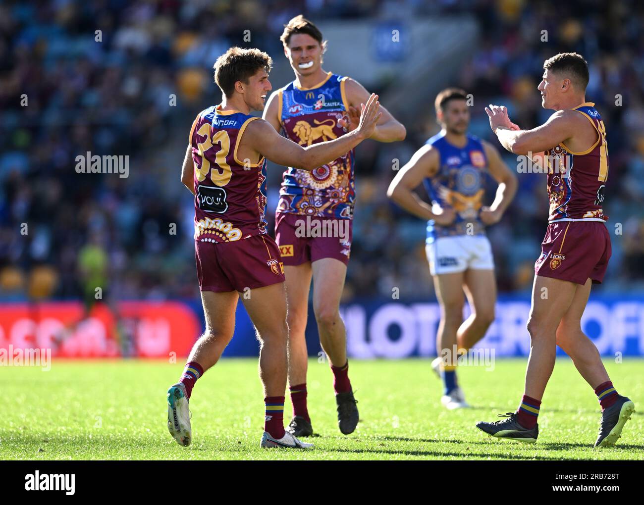 Brisbane, Australia. 08th July, 2023. Zac Bailey (left) of the Lions ...