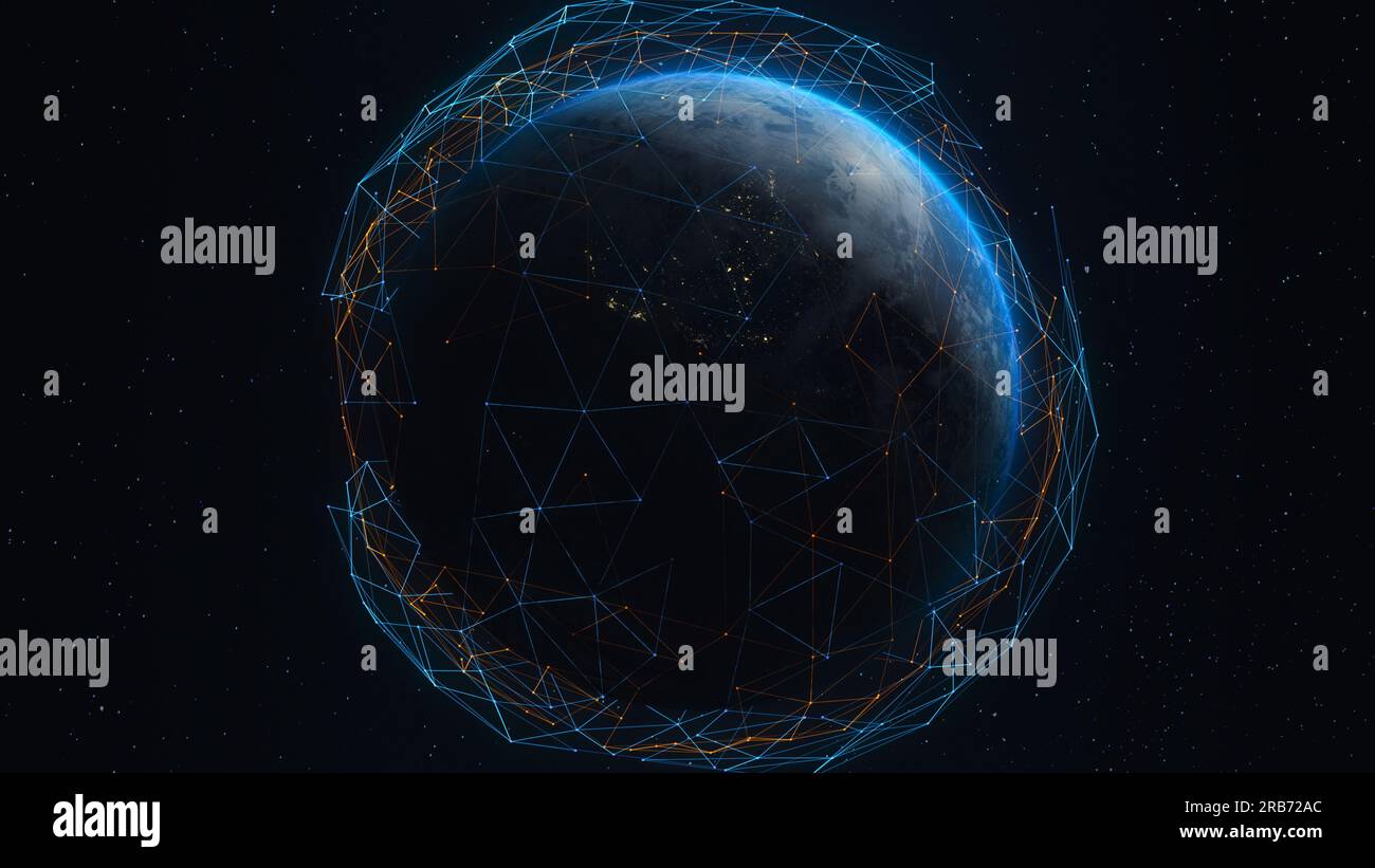 Illustration Animated digital grid and lines over Earth globe. 3D ...