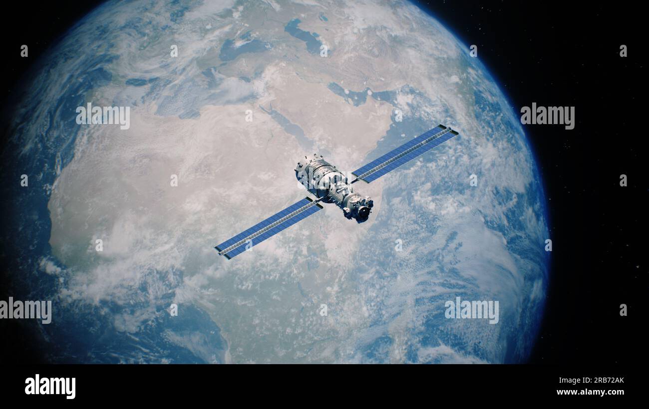 Illustration 3D animation of beautiful Earth planet spinning in outer ...