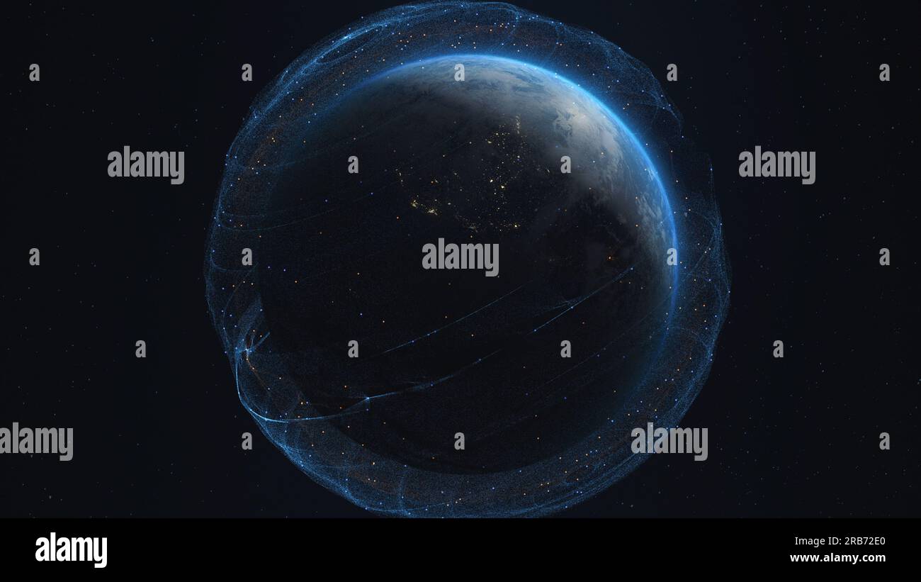 3D Render of Animated digital sphere over the Earth globe. 3D computer ...