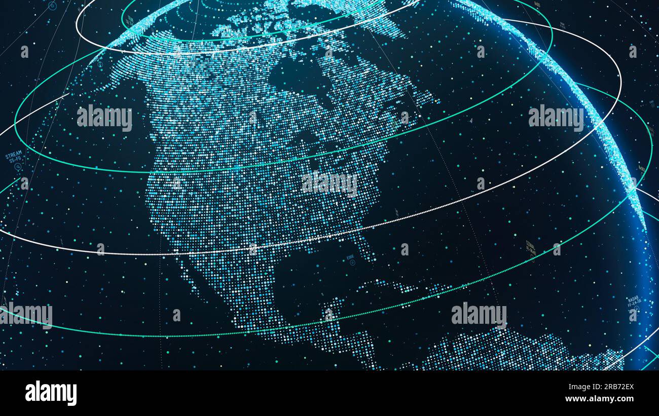 Illustration Animated digital grid and lines over spinning 3D big data ...