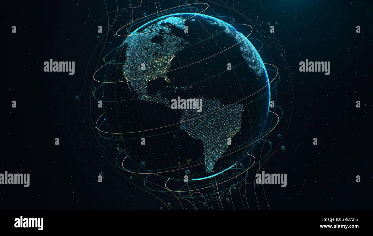 Animated3D Render of transfer. Global internet network connection ...