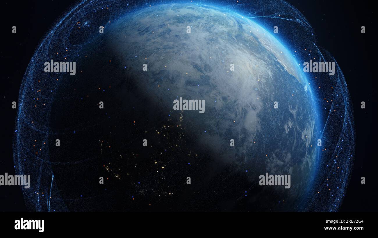 3D Render of animated digital sphere over the Earth globe. 3D computer ...