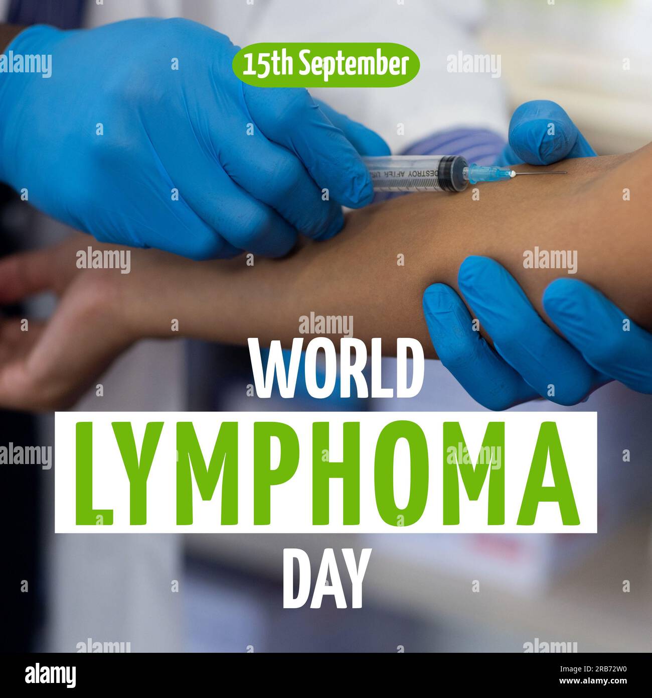 World lymphoma day text and date over gloved hands of doctor giving ...