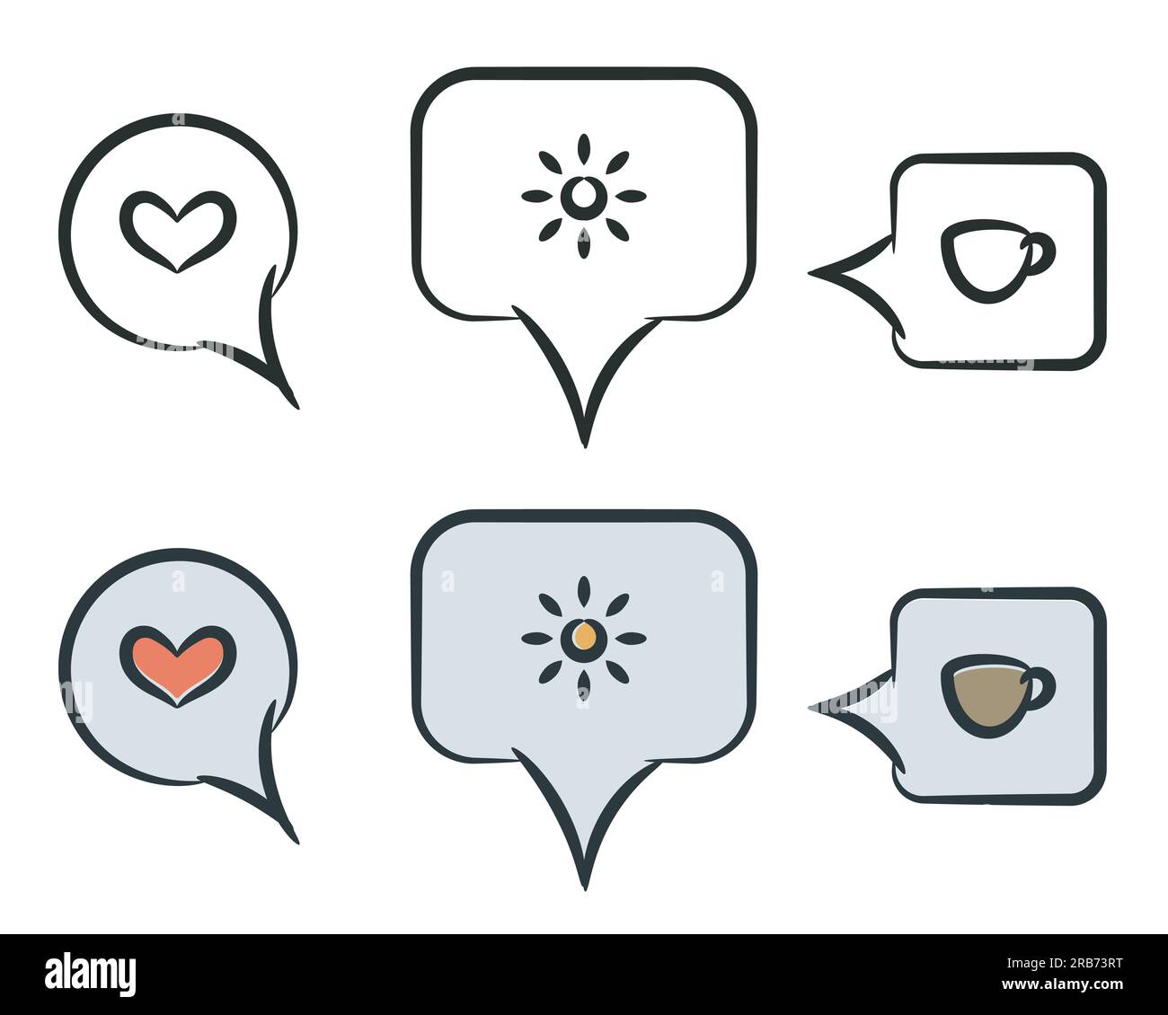 Speech Bubble icons set. Hand drawn cartoon style design, doodle brush ...