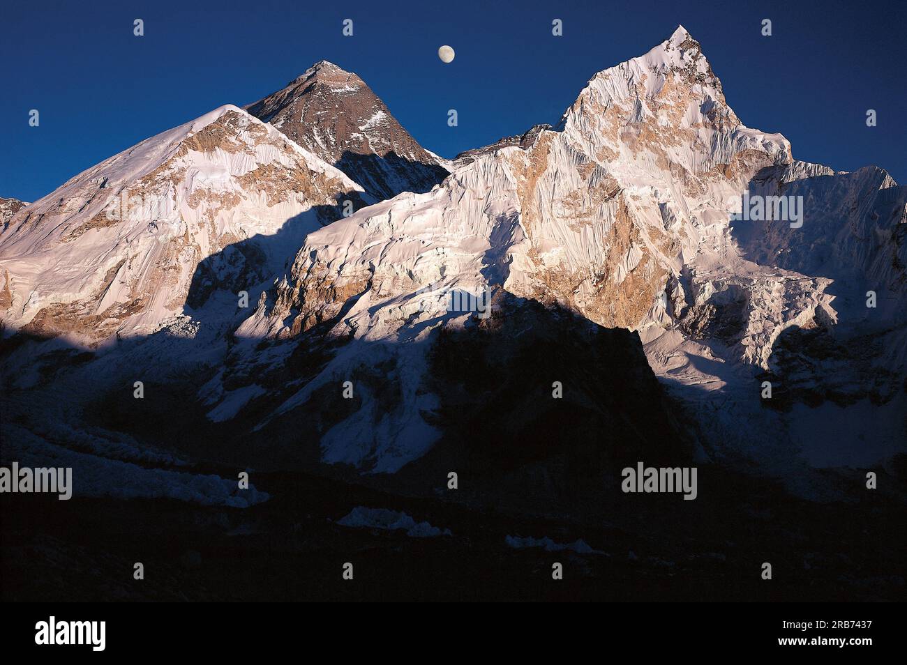 Moonrise over Mt. Everest and Mt. Nuptse as seen from Kalapatthar ...