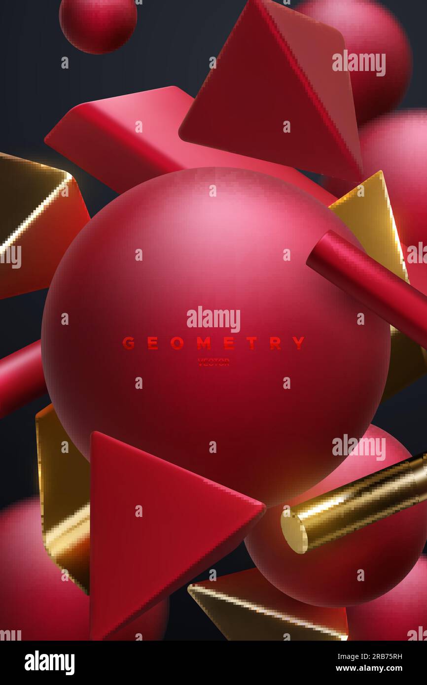 Red and golden geometric shapes cluster. Abstract elegant background ...