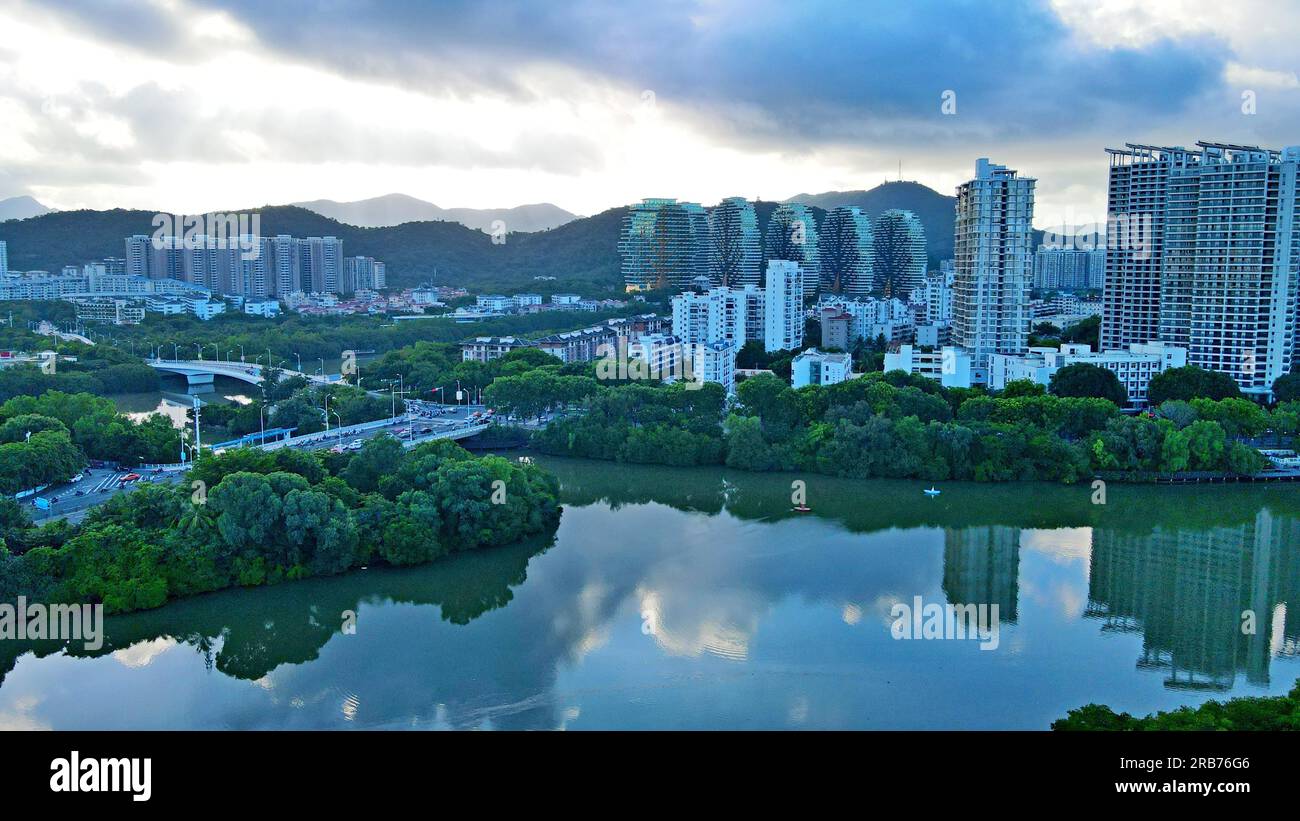 Aerial photo shows the picturesque scenery of mountains and waters in ...