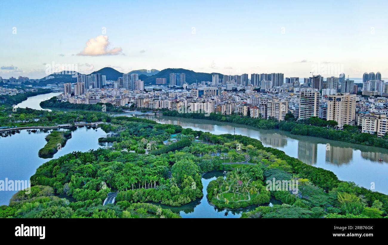 Aerial photo shows the picturesque scenery of mountains and waters in ...