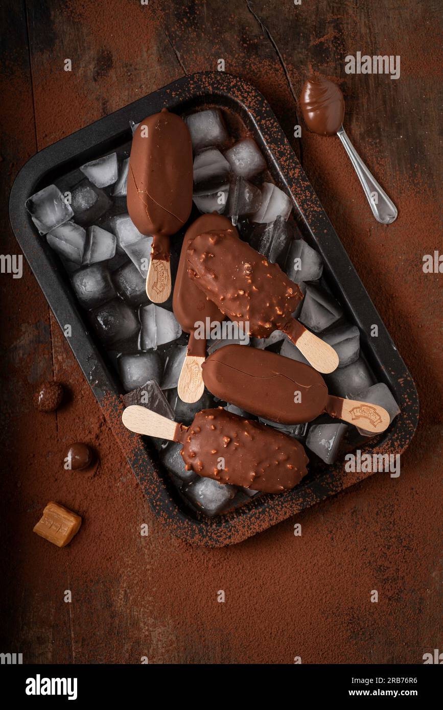 A choc ice or ice cream bar is a frozen dessert Stock Photo - Alamy