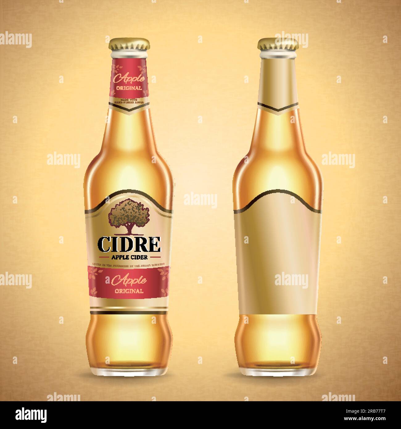 Apple cider package design, fruit beer with label in 3d illustration on ...
