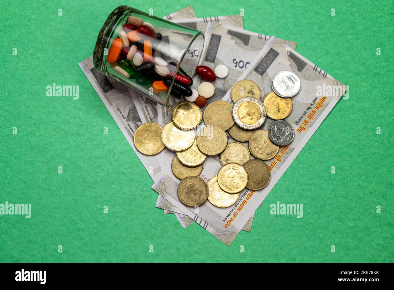 This image is about Tablets pills inside the glass below indian dummy ...