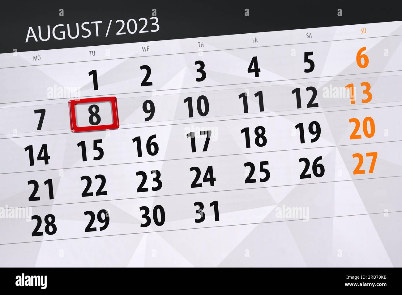 Calendar 2023, deadline, day, month, page, organizer, date, August ...