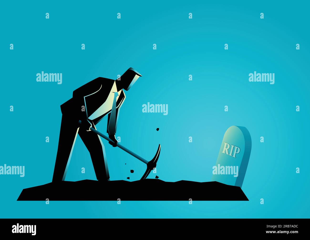Business concept illustration of a businessman digging his own grave ...