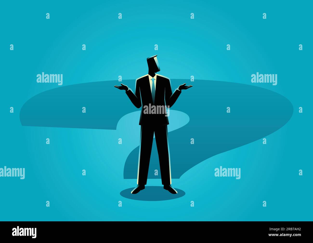 Business concept illustration of a businessman standing on question ...