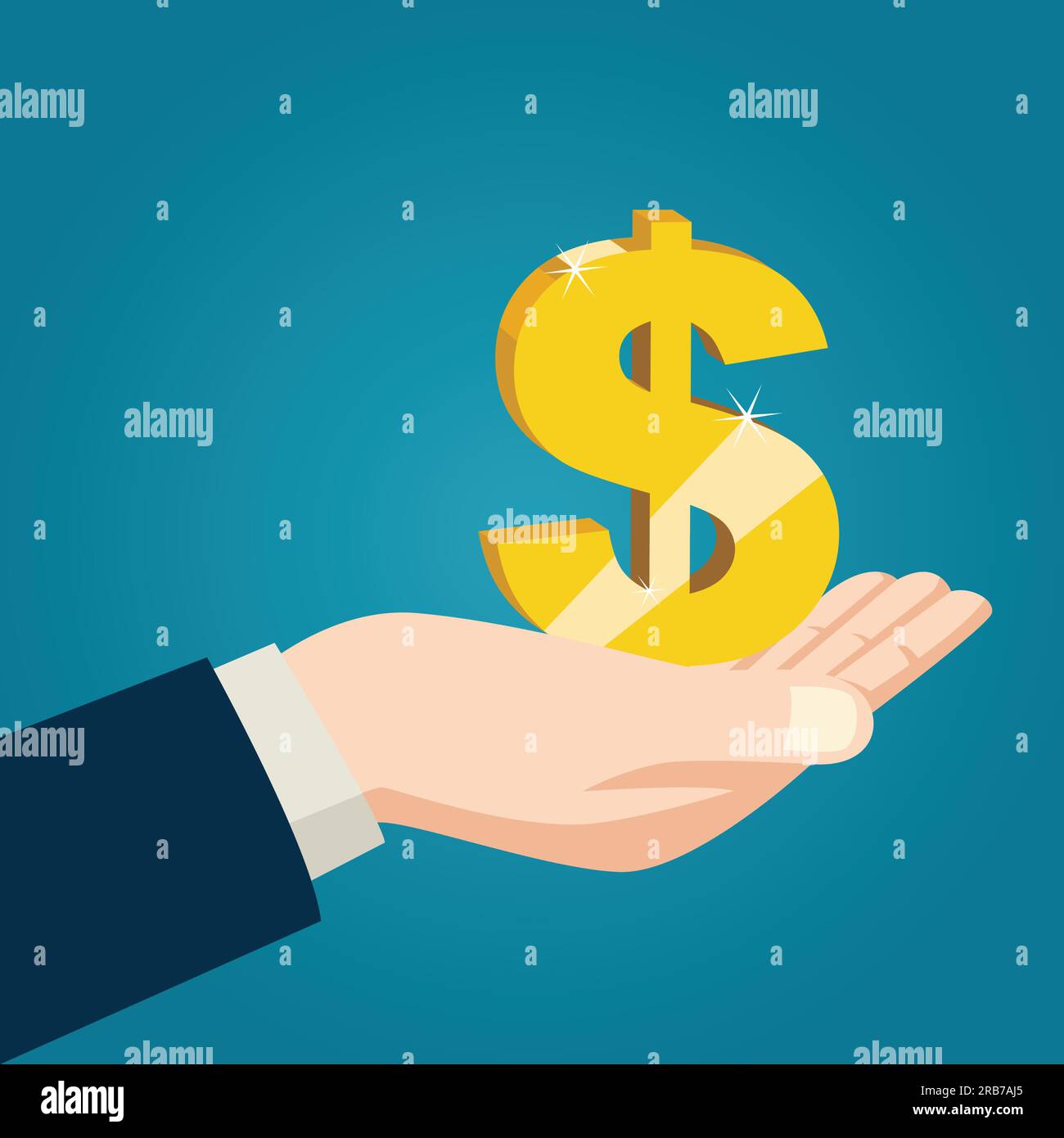 Illustration of a hand holding golden dollar symbol Stock Vector Image ...