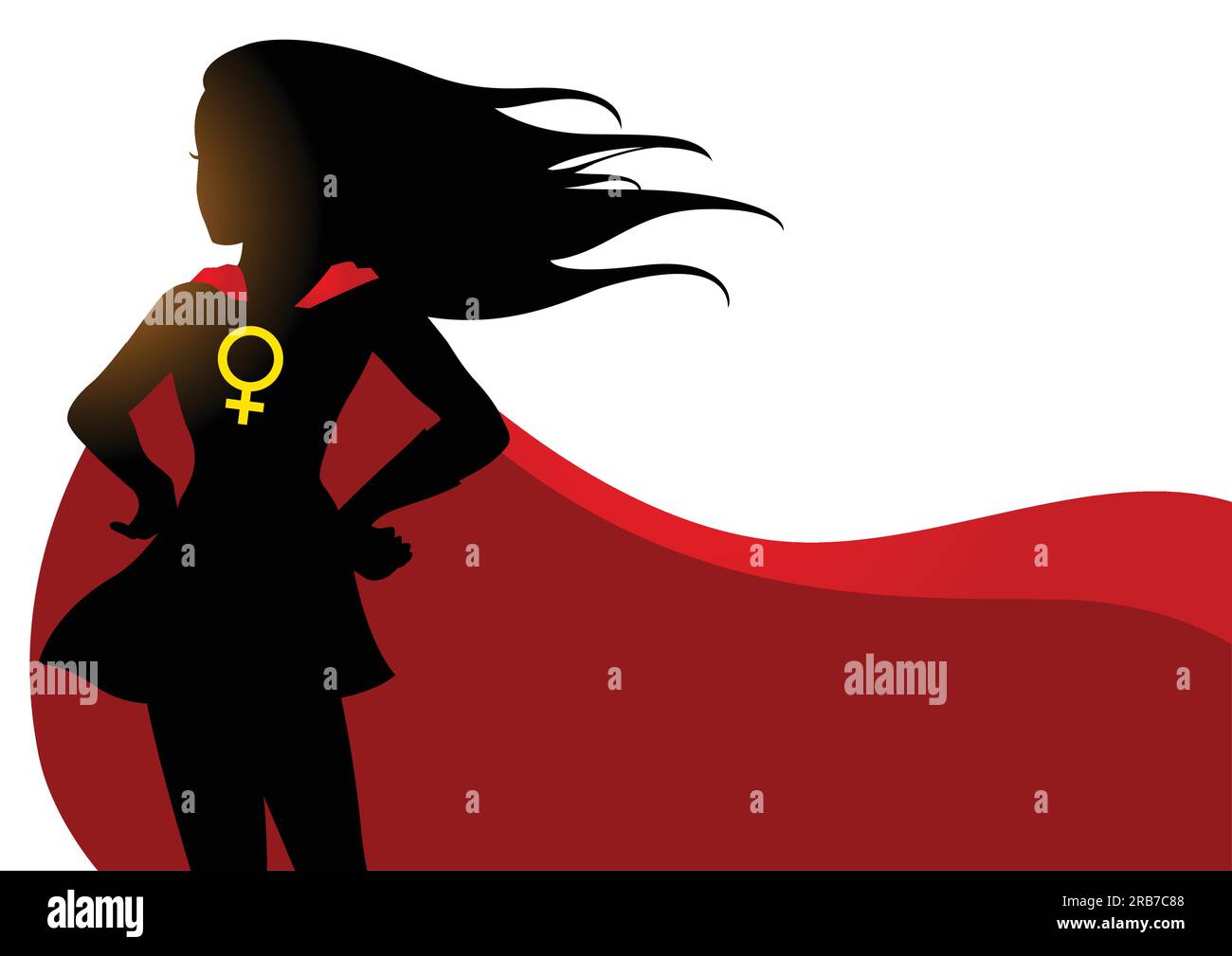 Illustration of a superheroine in red cape with female symbol Stock ...