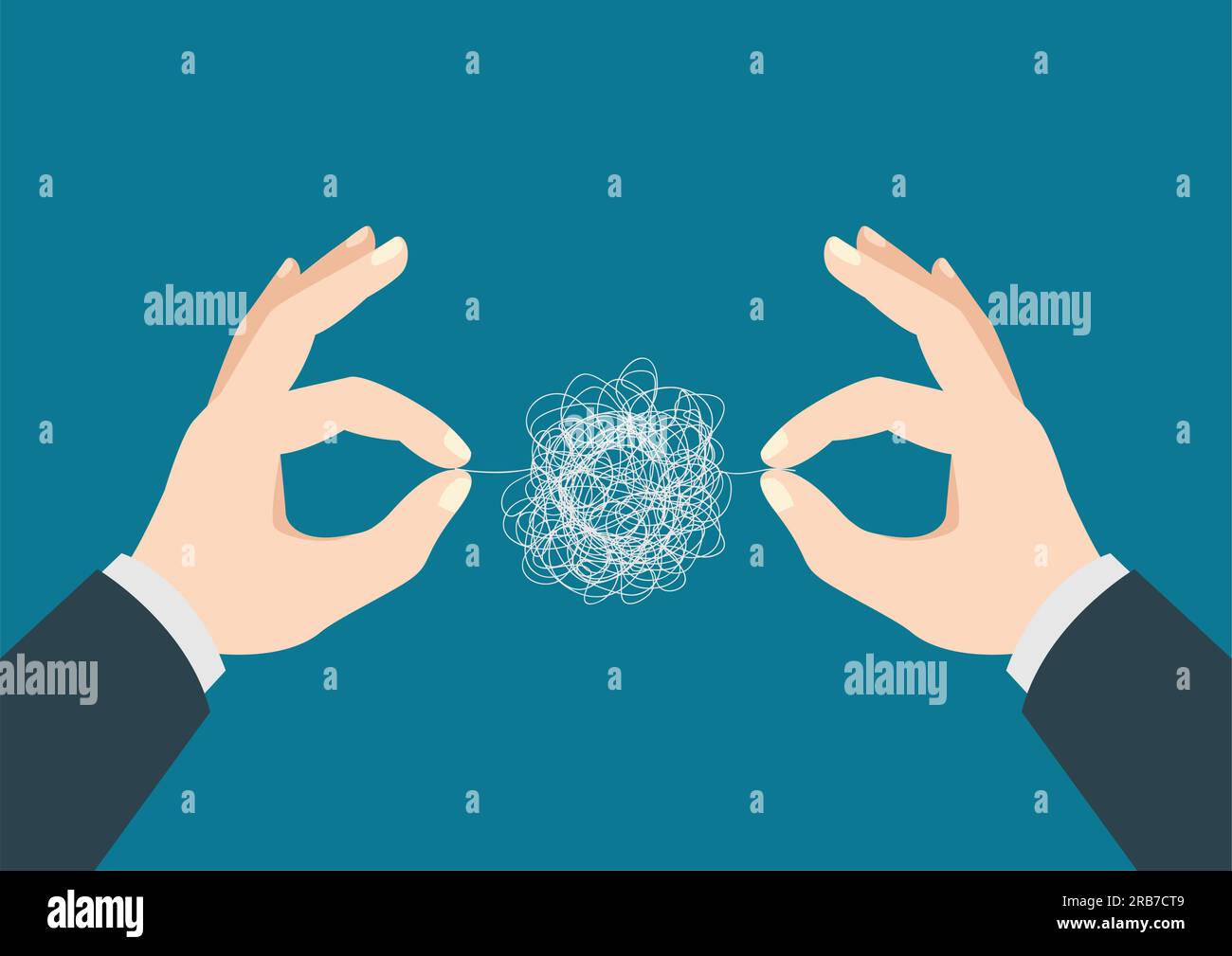 Business concept illustration of man hands trying to untangle the ...