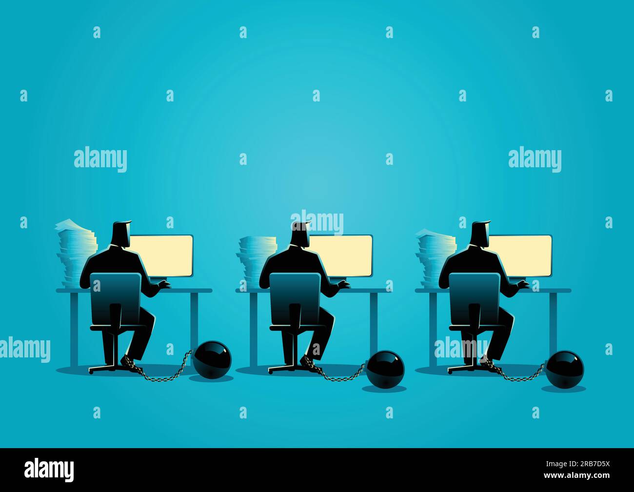 Business concept illustration of businessmen working on computers ...