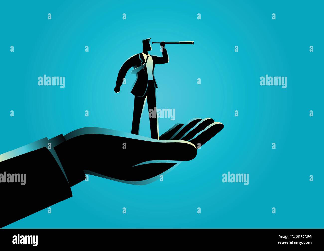 Business concept illustration of a hand holding a businessman using ...