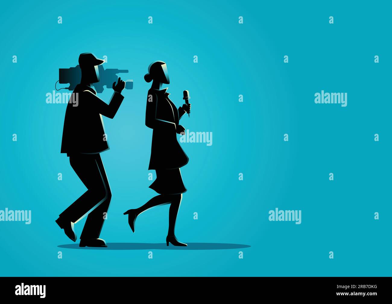 Graphic illustration of a reporter and a cameraman running, chasing for news Stock Vector Image ...