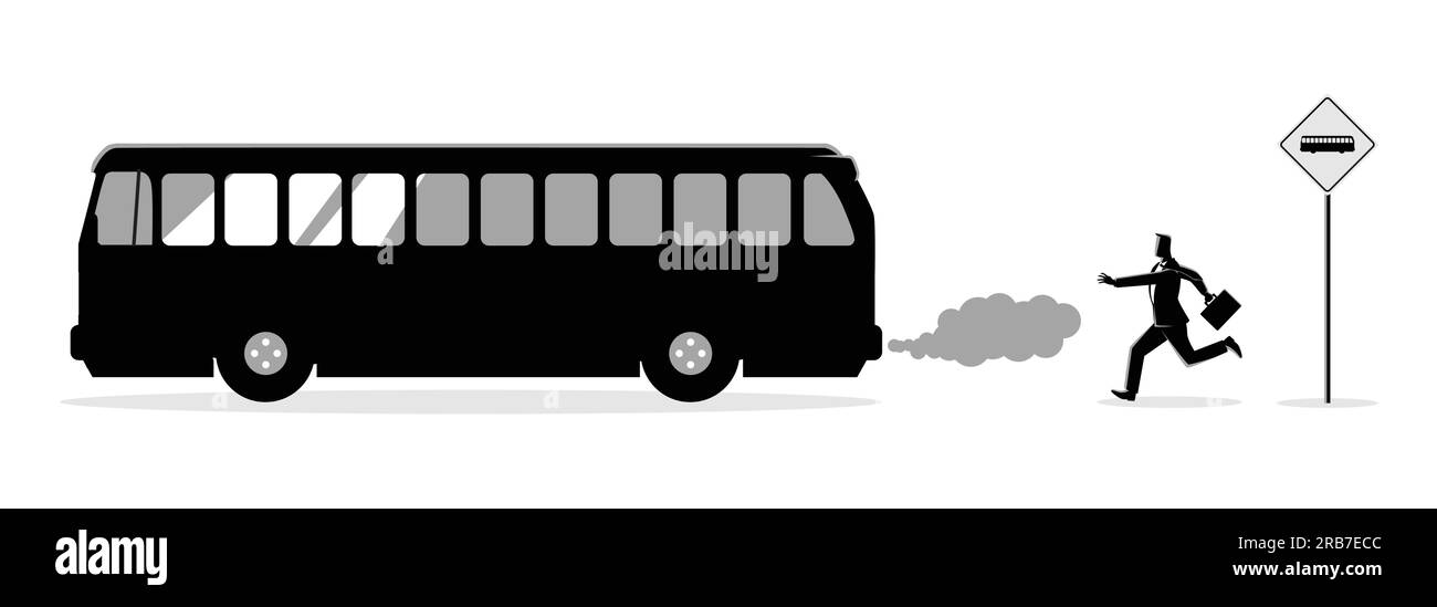 Business concept vector illustration of a businessman chasing the bus ...