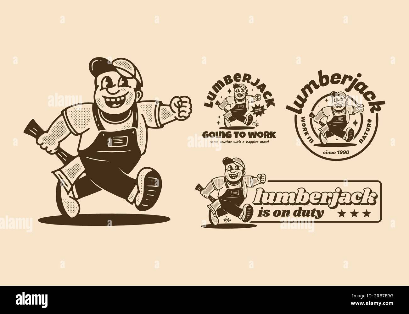 Mascot character design of running lumberjack holding ax, drawing in ...